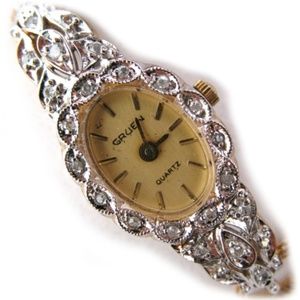 Gruen | Accessories | Vintage Gruen Diamonds Watch 4 10k Rgp Gold ...